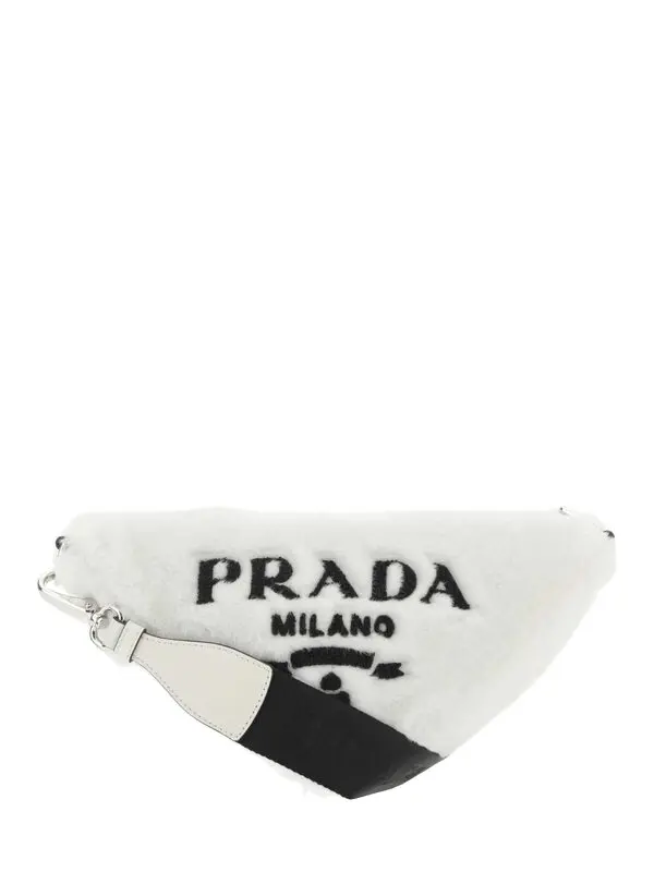Prada Shearling Triangle Crossbody Bag - White