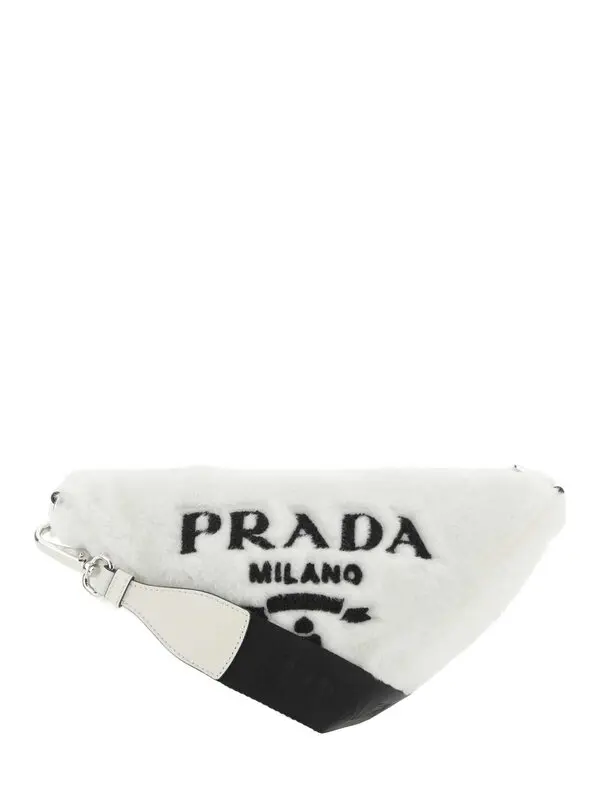 Prada Shearling Triangle Crossbody Bag - White