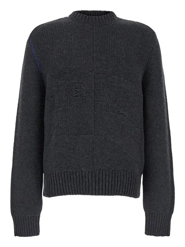 Burberry Grey Sweater With Equestrian Knight Jacquard Motif In Cashmere - Multicolor