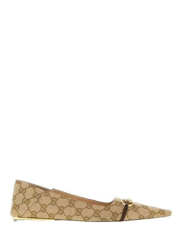 Gucci Vittoria Gg Jacquard Fabric Ballet Flats With Horsebit Detail - Brown