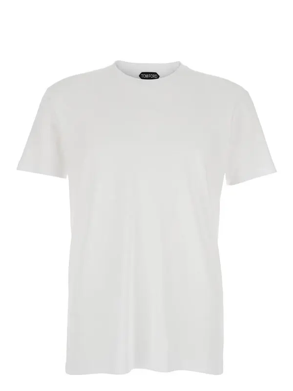 TOM FORD Crew Neck T-shirt With Logo Embroidery On The Front And Perforated Design In Cotton For - White