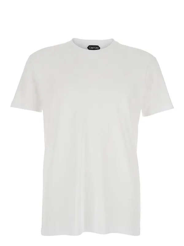 TOM FORD Crew Neck T-shirt With Logo Embroidery On The Front And Perforated Design In Cotton For - White