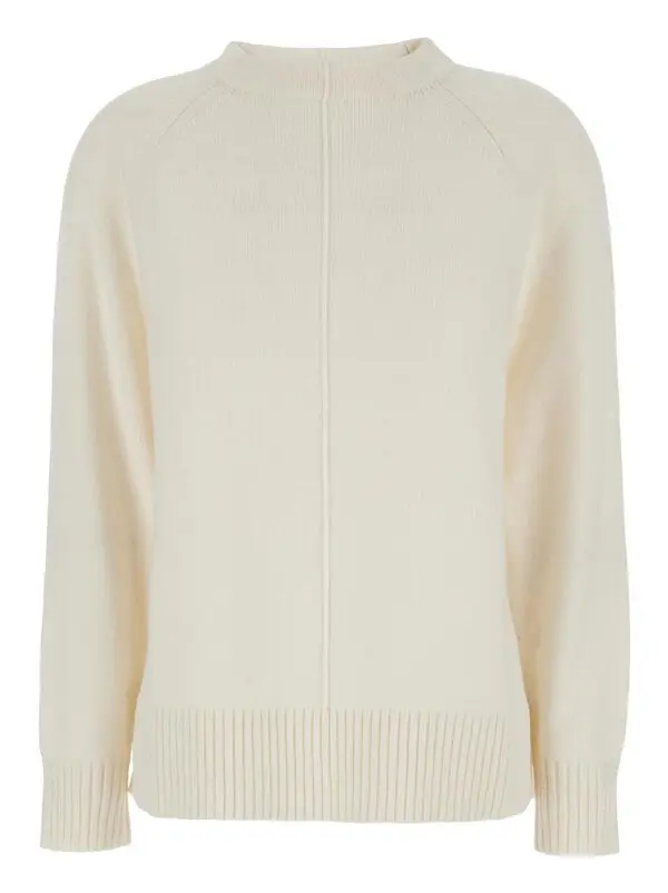 Max Mara Toldim' Crewneck Sweater With Middle Stitch Detail In Cashmere - White