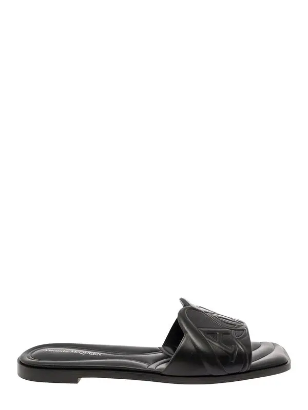 Alexander McQueen Quilted Leather Logo Sandals - Black