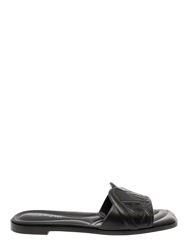 Alexander McQueen Quilted Leather Logo Sandals - Black