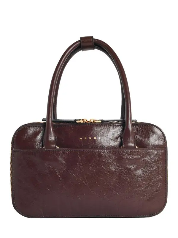 Marni Boxy Small Leather Handheld Bag - Brown