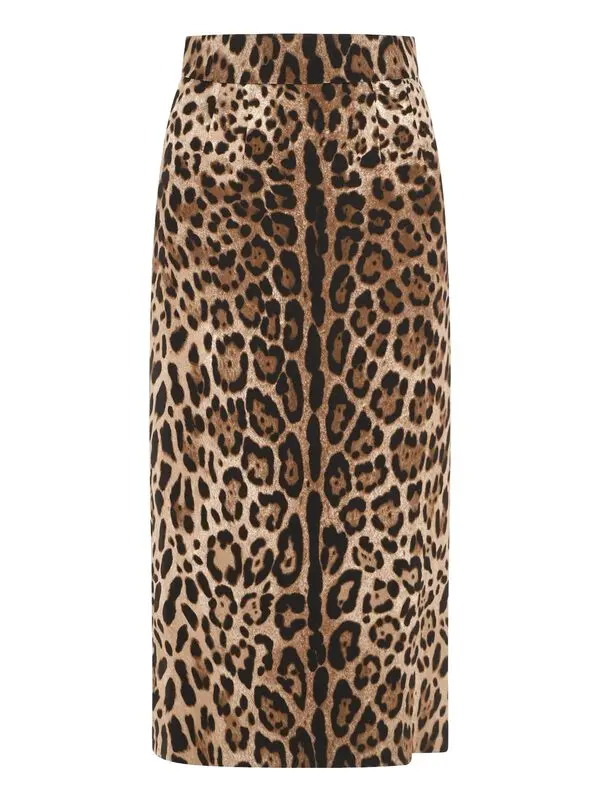 Dolce & Gabbana Leopard Print Viscose Longuette Skirt - Brown