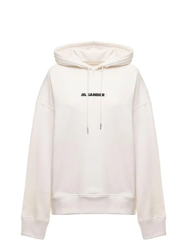 JIL SANDER Woman's White Cotton Hoodie With Logo Print - Multicolor