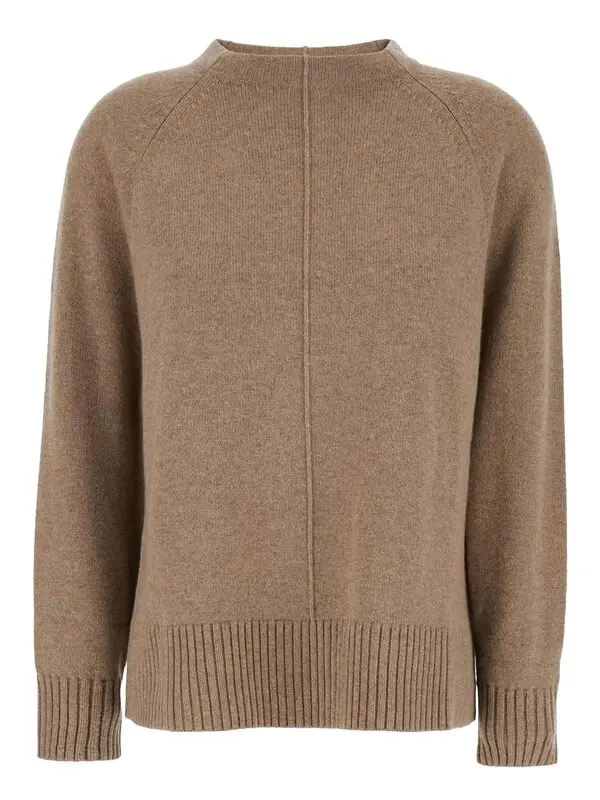 Max Mara Toldim' Beige Crewneck Sweater With Middle Stitch Detail In Cashmere - Cream