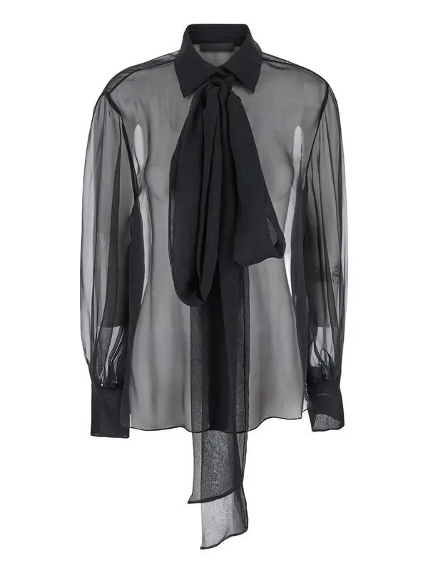 Valentino Garavani Black Shirt With Classic Collar And Neck Scarf In Silk - Multicolor