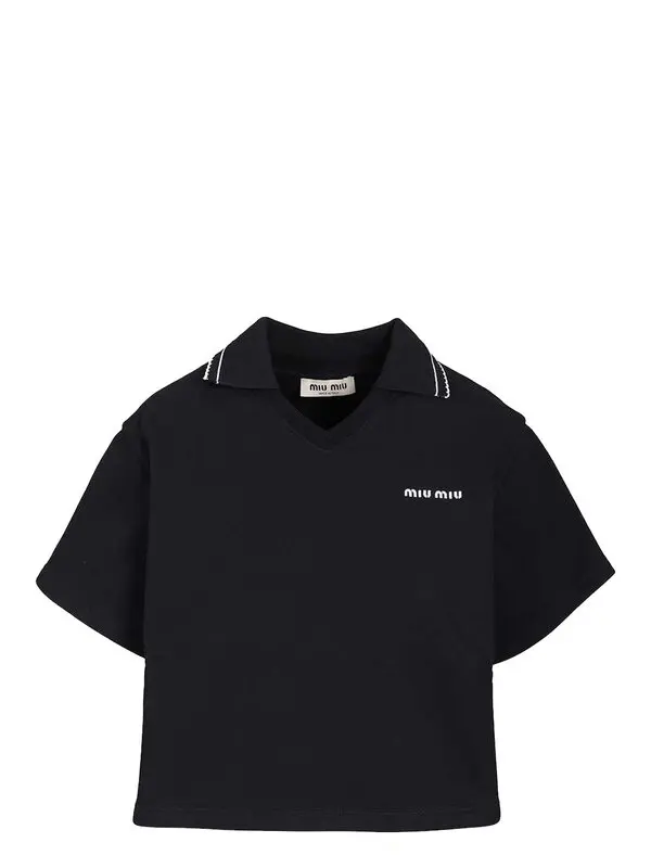 Miu Miu Cotton Jersey Cropped Polo Shirt - Blue