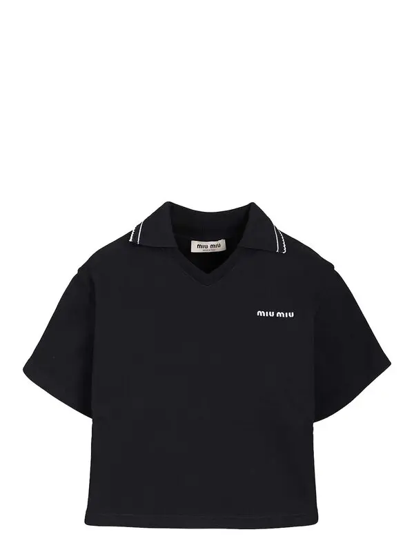 Miu Miu Cotton Jersey Cropped Polo - Blue