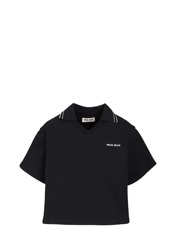 Miu Miu Cotton Jersey Cropped Polo - Blue