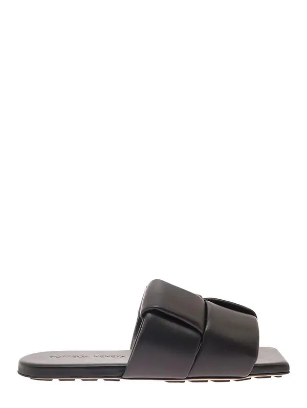 Bottega Veneta Flat Mules With Padded Intreccio Band In Leather - Black
