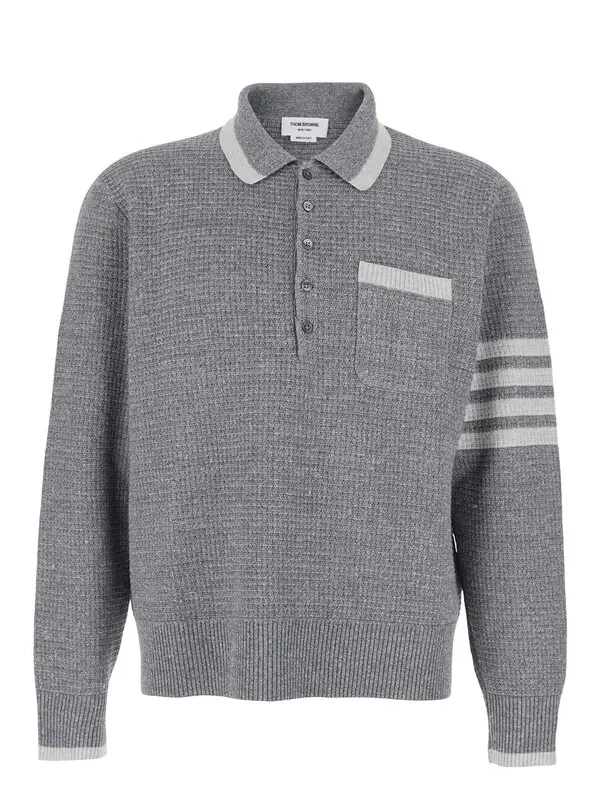 Thom Browne Grey Polo With 4-bar Detail On The Sleeve In Wool And Silk Blend For - Multicolor