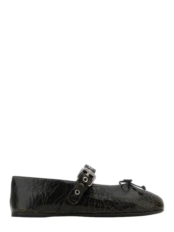 Miu Miu Cracked-effect Leather Ballerinas - Brown