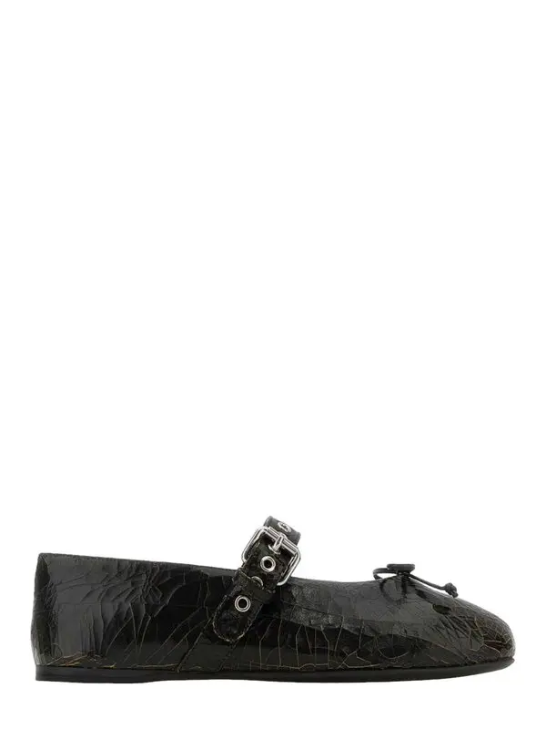 Miu Miu Cracked-effect Leather Ballerinas - Brown