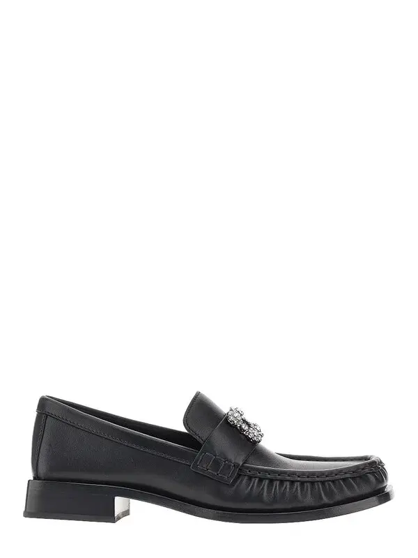 ROGER VIVIER Crystal-embellished Leather Loafers - Black