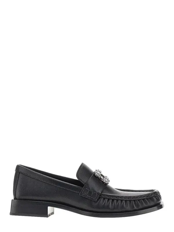 ROGER VIVIER Crystal-embellished Leather Loafers - Black