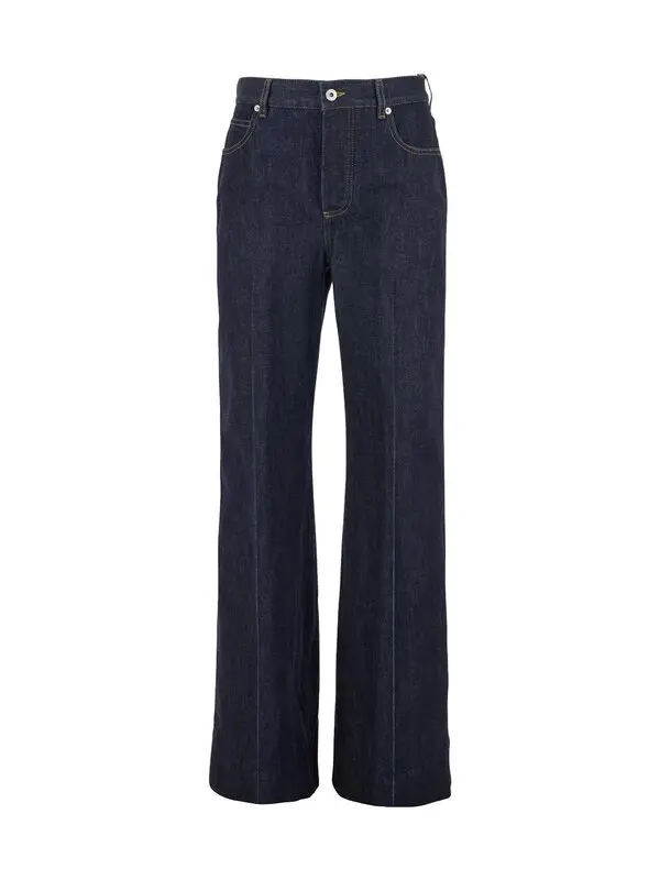 Bottega Veneta Indigo' Blue Palazzo Jeans With Logo Patch On The Back In Cotton - Multicolor