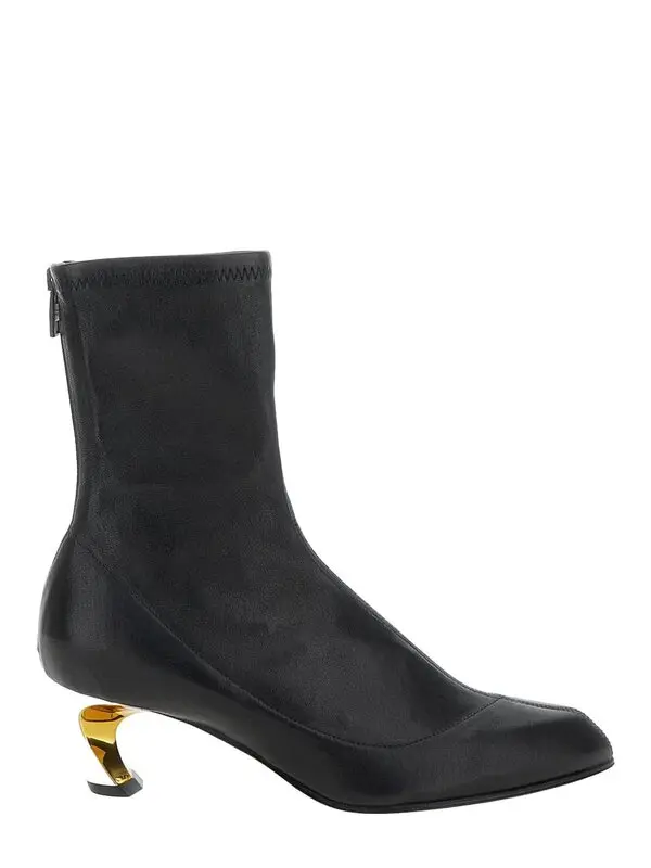 Alexander McQueen Armadillo' Black Ankle Boots With Golden Heel In Smooth Leather - Multicolor