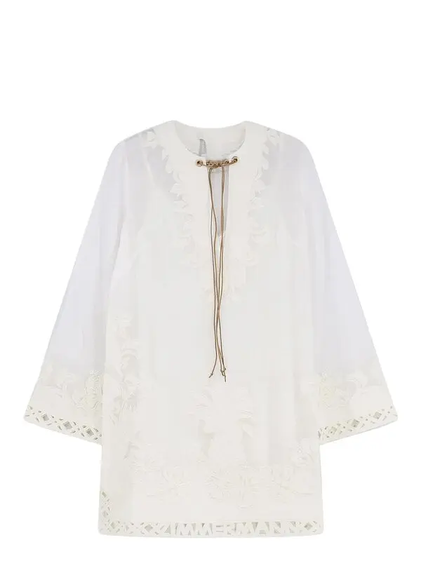 Zimmermann Indra Ramie Long Dress With All-over Embroidery - Cream