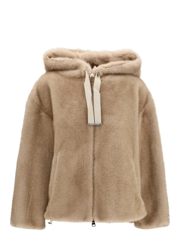 Herno Hooded Eco-fur Jacket - Cream