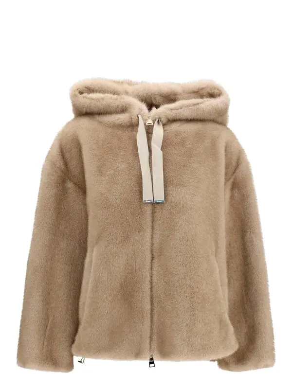 Herno Hooded Eco-fur Jacket - Cream