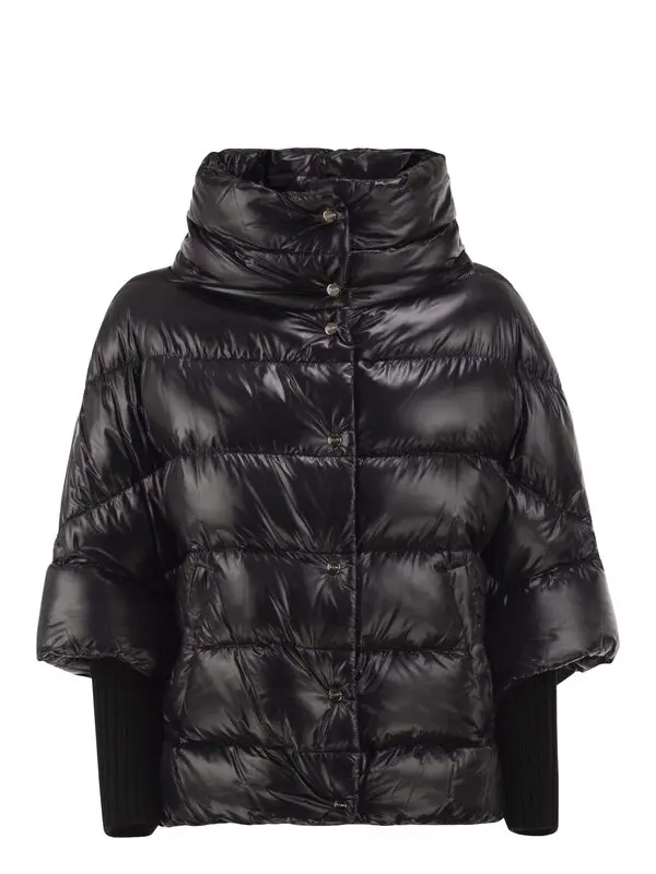 Herno Padded Jacket With High Collar And Knitted Cuffs - Black