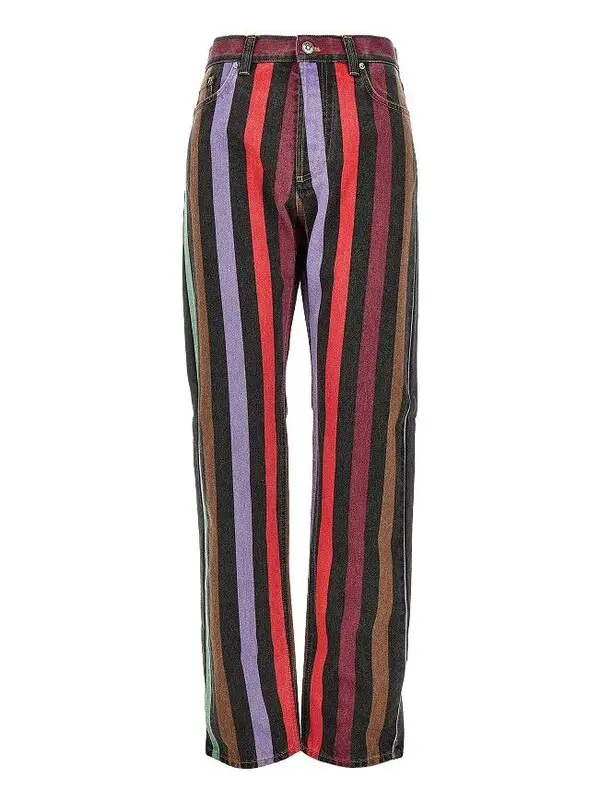 Versace Striped Cotton Denim Jeans - Multicolor