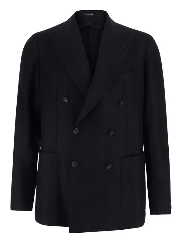 Tagliatore Montecarlo' Double-breasted Jacket With Peak Revers And Pin On The Front In Wool For - Black