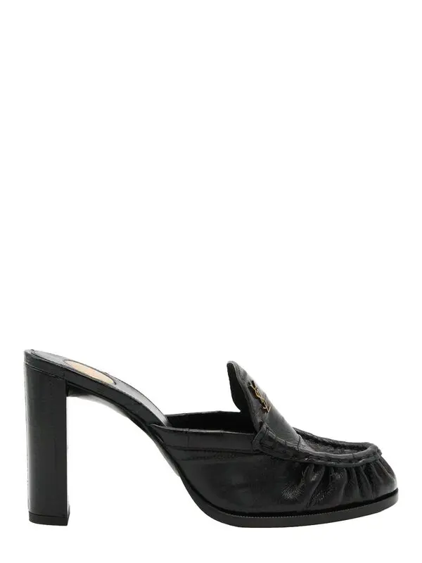 Saint Laurent Le Loafer High-heeled Mules In Eel Leather With Monogram - Black