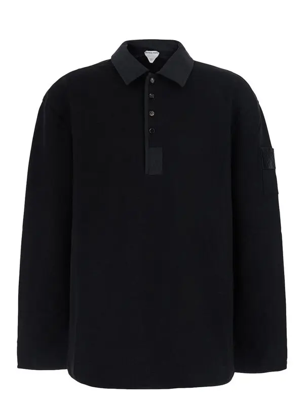 Bottega Veneta Sweatshirt With Polo Collar And Patch With Intreccio On The Sleeve In Cotton For - Black