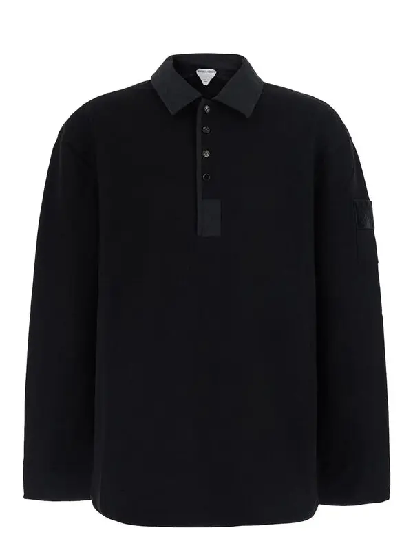 Bottega Veneta Black Sweatshirt With Polo Collar And Patch With Intreccio On The Sleeve In Cotton For - Multicolor