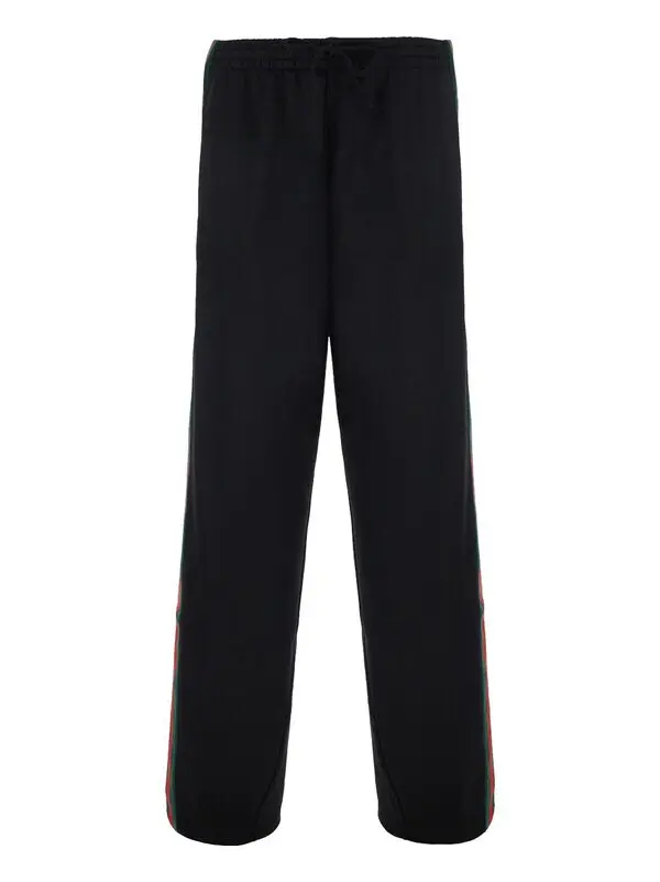 Gucci Black Pants With Elasticated Drawstring Waist And Web Detail On The Side In Cotton And Silk For - Multicolor
