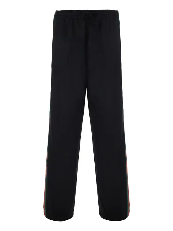 Gucci Black Pants With Elasticated Drawstring Waist And Web Detail On The Side In Cotton And Silk For - Multicolor