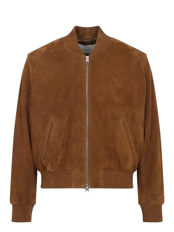 AMI Paris Suede Zipped Bomber Jacket - Brown