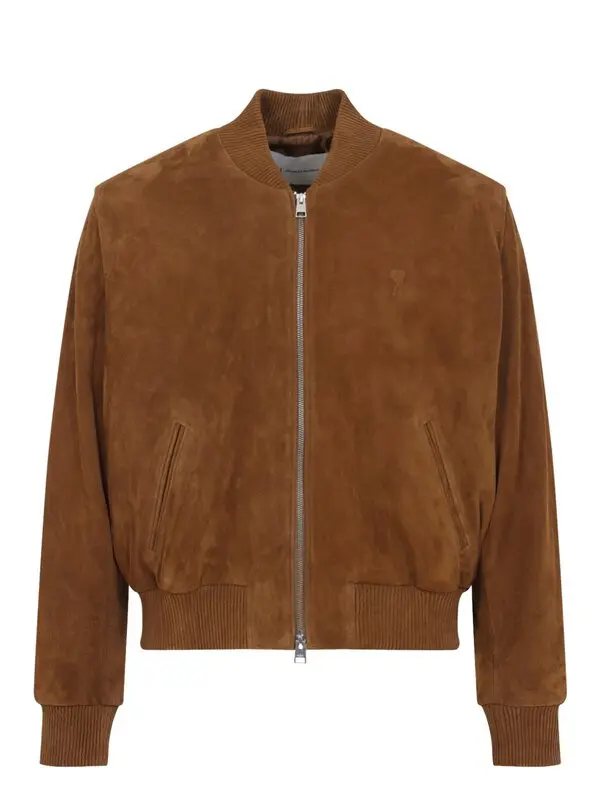 AMI Paris Suede Zipped Bomber Jacket - Brown