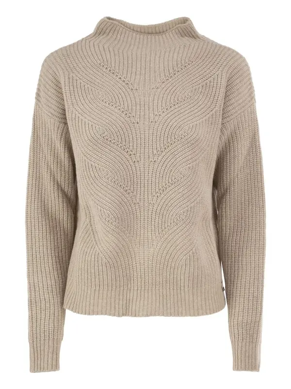 Herno Pure Wool Textured Knit High Neck Jumper - Cream