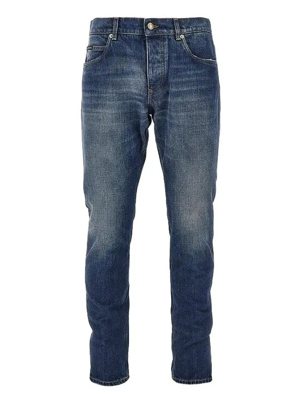 Dolce & Gabbana Regular Fit Jeans With Logo Plate - Blue