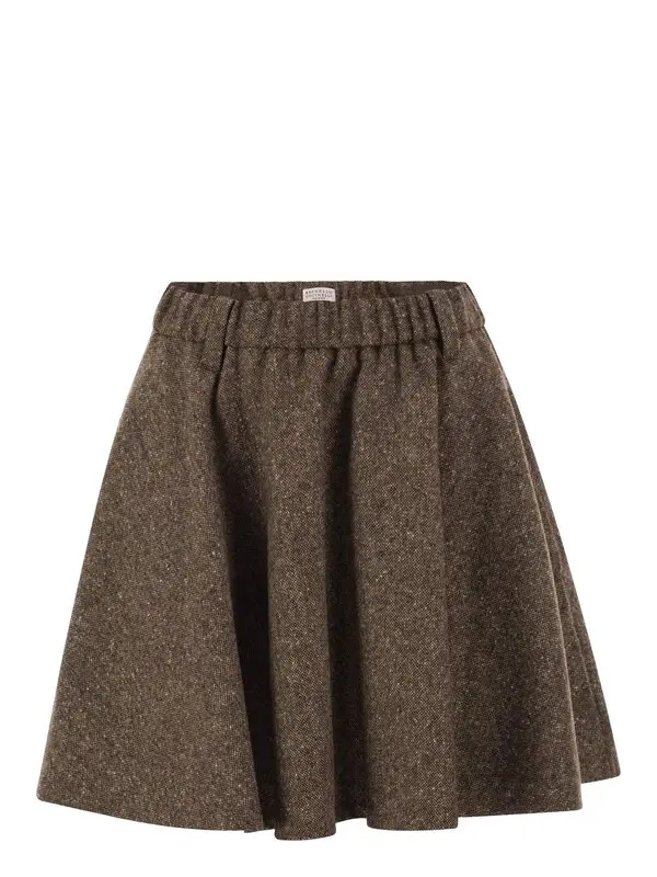 Brunello Cucinelli Flared Virgin Wool Blend Skirt - Brown