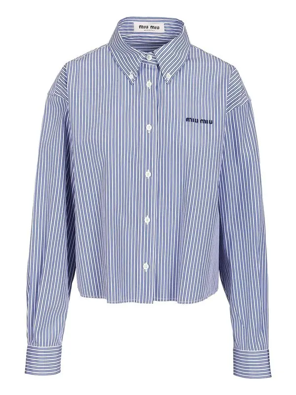 Miu Miu Poplin Shirt With Logo - Blue