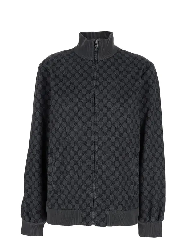 Gucci Grey Sweatshirt With High Neck And All-over Gg Print In Tech Fabric - Multicolor