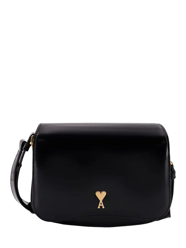 AMI Paris Leather Shoulder Bag With Metal Logo On The Front - Multicolor