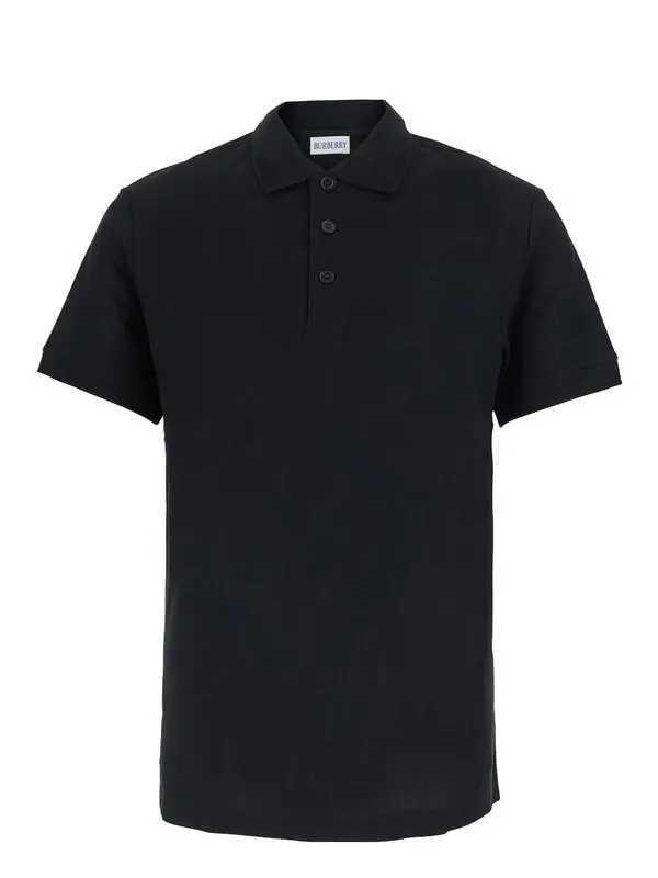 Burberry Eddie' Black Polo Shirt With Classic Collar And Ekd Embroidery On The Front In Cotton For - Multicolor