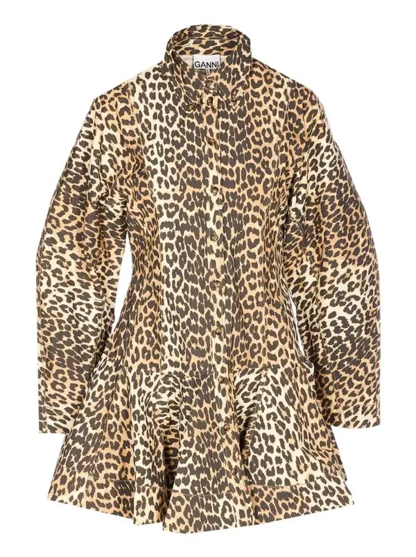 GANNI Leopard Shirt Dress - Brown