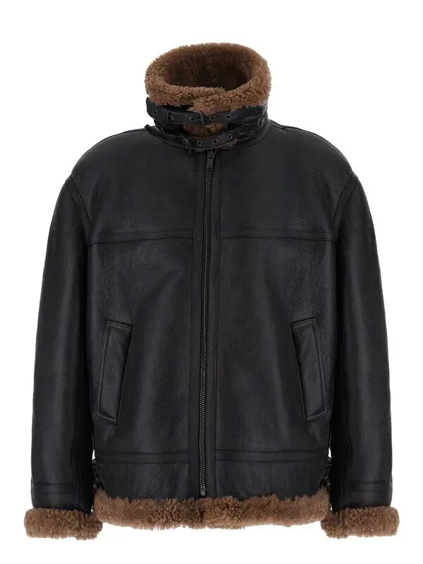 Saint Laurent Brown Jacket With Removable Collar And Shearling Lining In Leather For - Multicolor