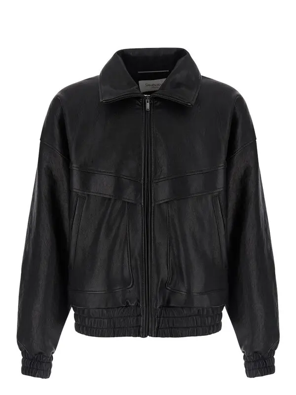 Saint Laurent Black Jacket With Classic Collar And Zip Closure On The Front In Leather For - Multicolor