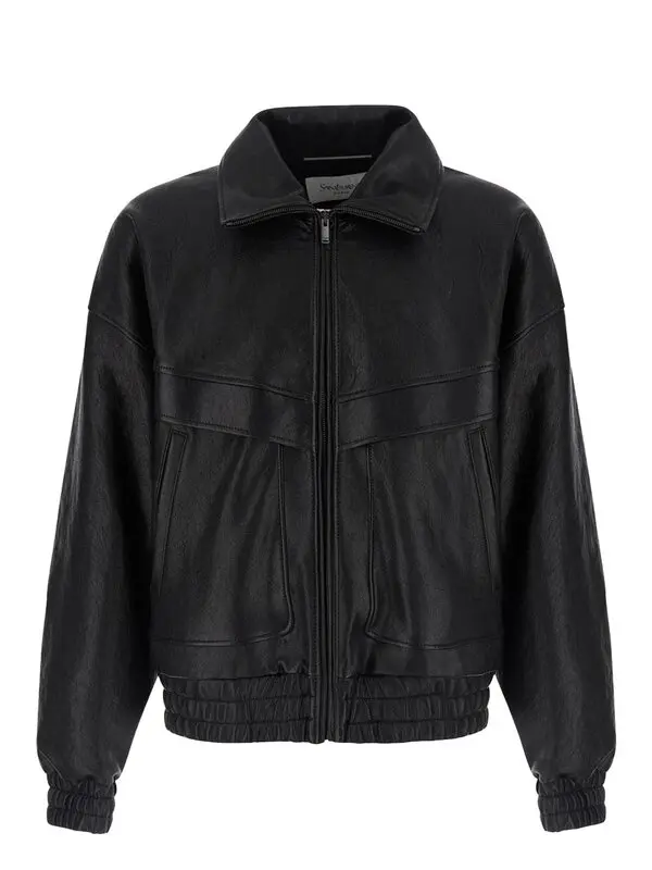 Saint Laurent Leather Jacket With Classic Collar - Multicolor