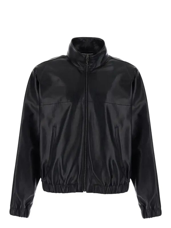 Saint Laurent Black High Collar Jacket With Front Zip Closure And Cassandre Plaque On Zipper Pull In Leather For - Multicolor